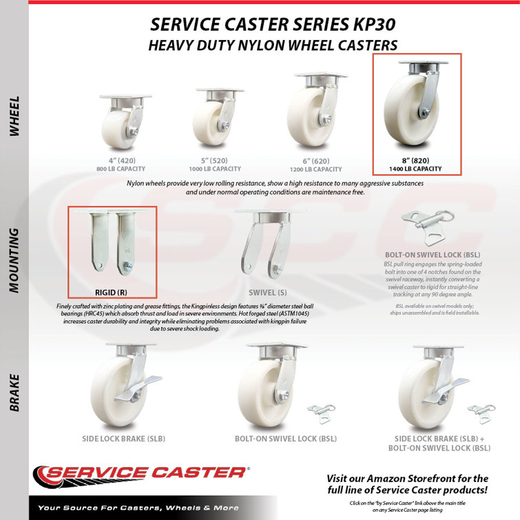 Service Caster 4 Piece Stainless Steel Nylon Caster Set - Wayfair Canada